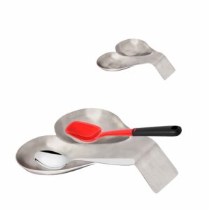 tablecraft products hb2 double spoon rest, stainless steel brushed