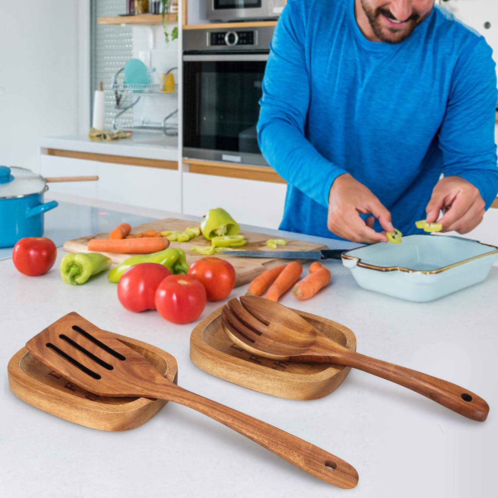 Handmade Wooden Spoon Rest Acacia Wood Kitchen Spoon Holder for Stove Top Spatula Rest Cooking Utensil Rest Teaspoon Rest Best Coffee Spoon Rests Stovetop Spoon Rest