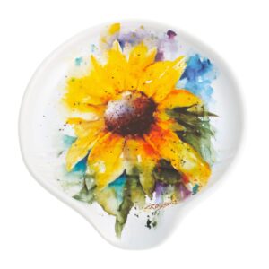 demdaco sunflower watercolor yellow on white 5 x 5 glossy stoneware spoon rest