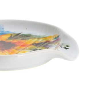 DEMDACO Sunflower Watercolor Yellow On White 5 x 5 Glossy Stoneware Spoon Rest