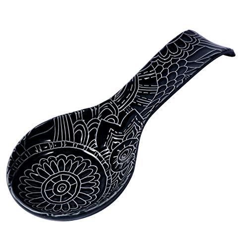 Ceramic Spoon Rests for Kitchen, Spoon Rest for Stove Top Countertop Utensil Rest Ladle Spoon Holder, Black