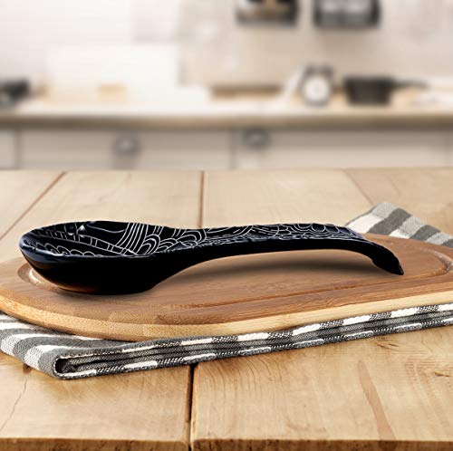 Ceramic Spoon Rests for Kitchen, Spoon Rest for Stove Top Countertop Utensil Rest Ladle Spoon Holder, Black