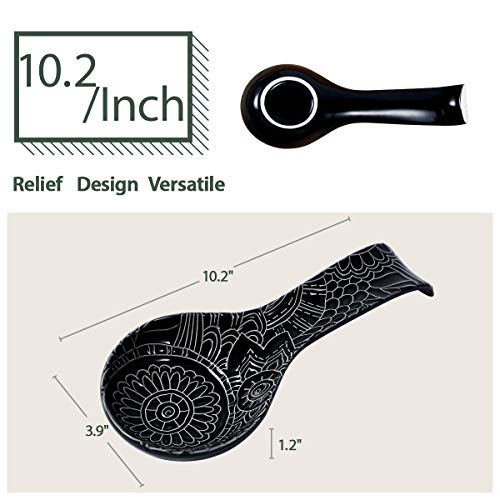 Ceramic Spoon Rests for Kitchen, Spoon Rest for Stove Top Countertop Utensil Rest Ladle Spoon Holder, Black