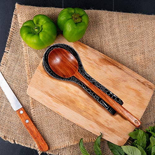 Ceramic Spoon Rests for Kitchen, Spoon Rest for Stove Top Countertop Utensil Rest Ladle Spoon Holder, Black