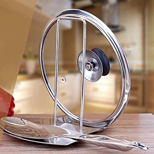 Lid And Spoon Rest,Pan Pot Cover Lid Rack Stand Organizer,304 Stainless Steel Spoon Rest Stove Organizer Storage Utensils Lid Holder Spoon Holder Lid Rest for Spoon Storage (Silver)