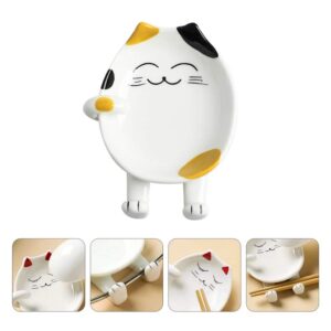 PROVIVID Ceramic Spoon Rest for Kitchen, Multifunctional Cute Cat Shape Cooking Utensil Holder Coffee Spoon Rest Pot Lid Rack Ladle Rest Spatula Utensil Rest for Kitchen Counter & Stove Top - Yellow