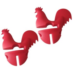 spoon rest rooster pot clip: 2pcs silicone pot clip spoon rest cooking utensil holder pot side clip spoon holder for pot lid holders