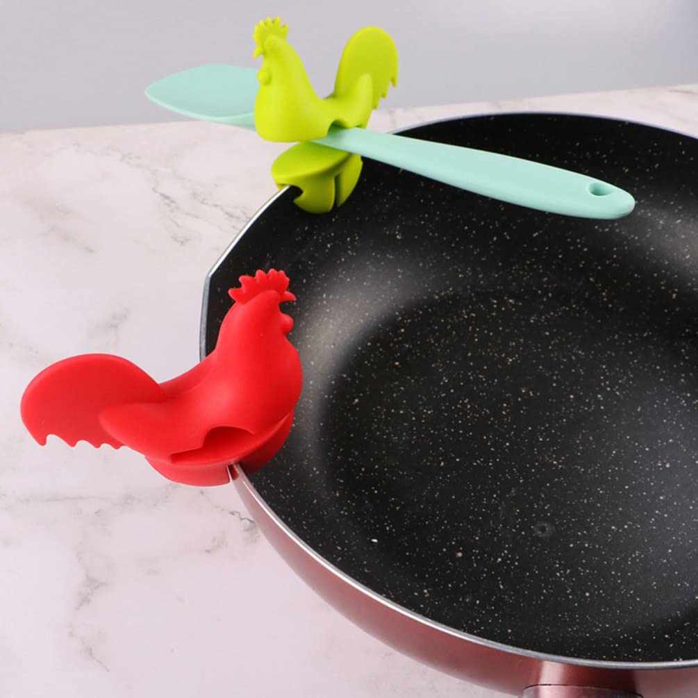 Spoon Rest Rooster Pot Clip: 2pcs Silicone Pot Clip Spoon Rest Cooking Utensil Holder Pot Side Clip Spoon Holder for Pot Lid Holders