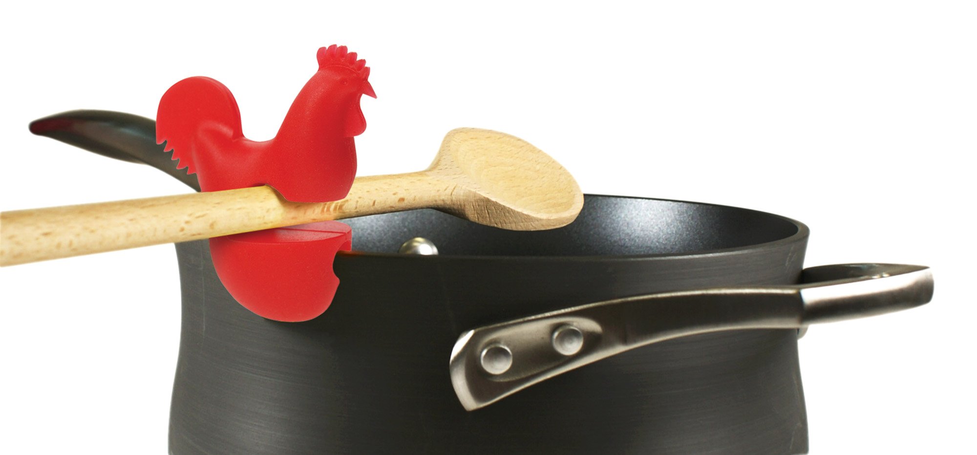 Fox Run 6283 Rooster Pot Clip/Spoon Holder, 1 x 2.75 x 2.75 inches, Red