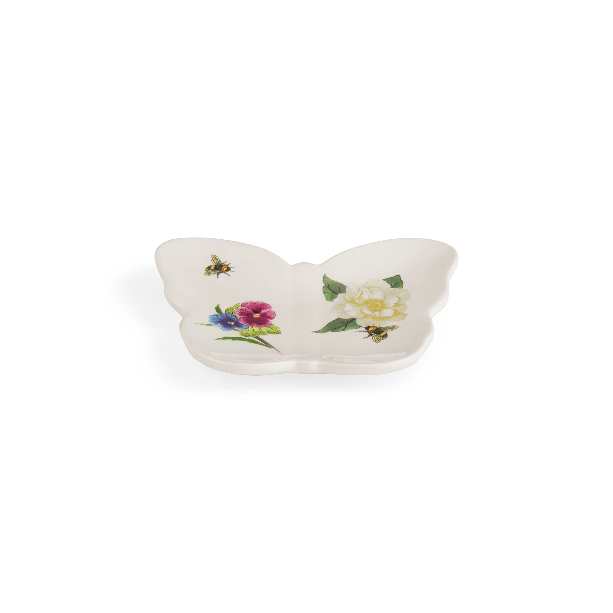 Portmeirion Botanic Garden Bouquet Teabag Tidy | 4.25 Inch Butterfly Shaped Teabag Holder and Spoon Rest for Kitchen Counter and Stove Top | Made of Dolomite