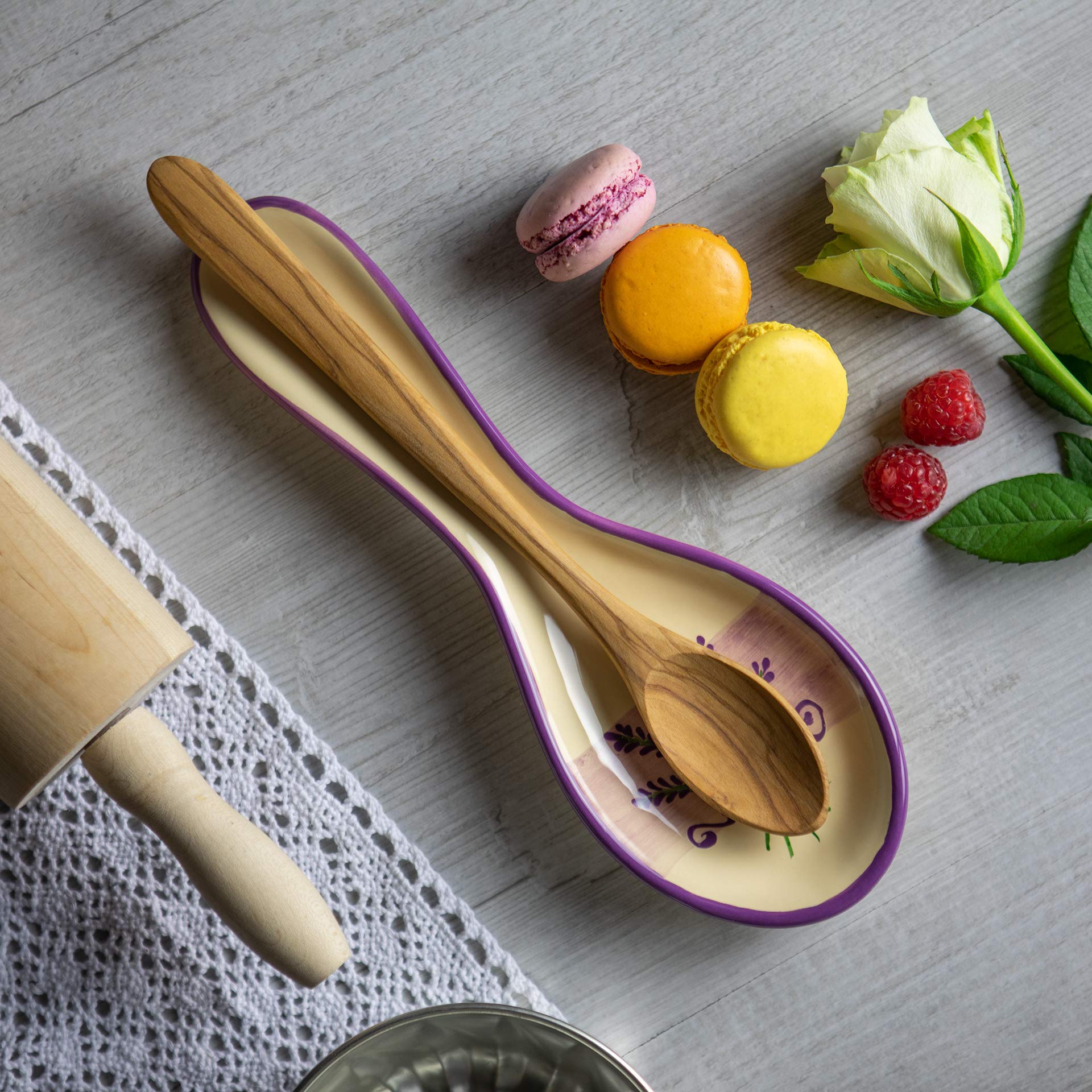 Handmade Lavender Floral Purple And Cream Ceramic Kitchen Cooking Spoon Rest | Pottery Utensil Holder | Housewarming Gift by City to Cottage®