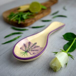 Handmade Lavender Floral Purple And Cream Ceramic Kitchen Cooking Spoon Rest | Pottery Utensil Holder | Housewarming Gift by City to Cottage®