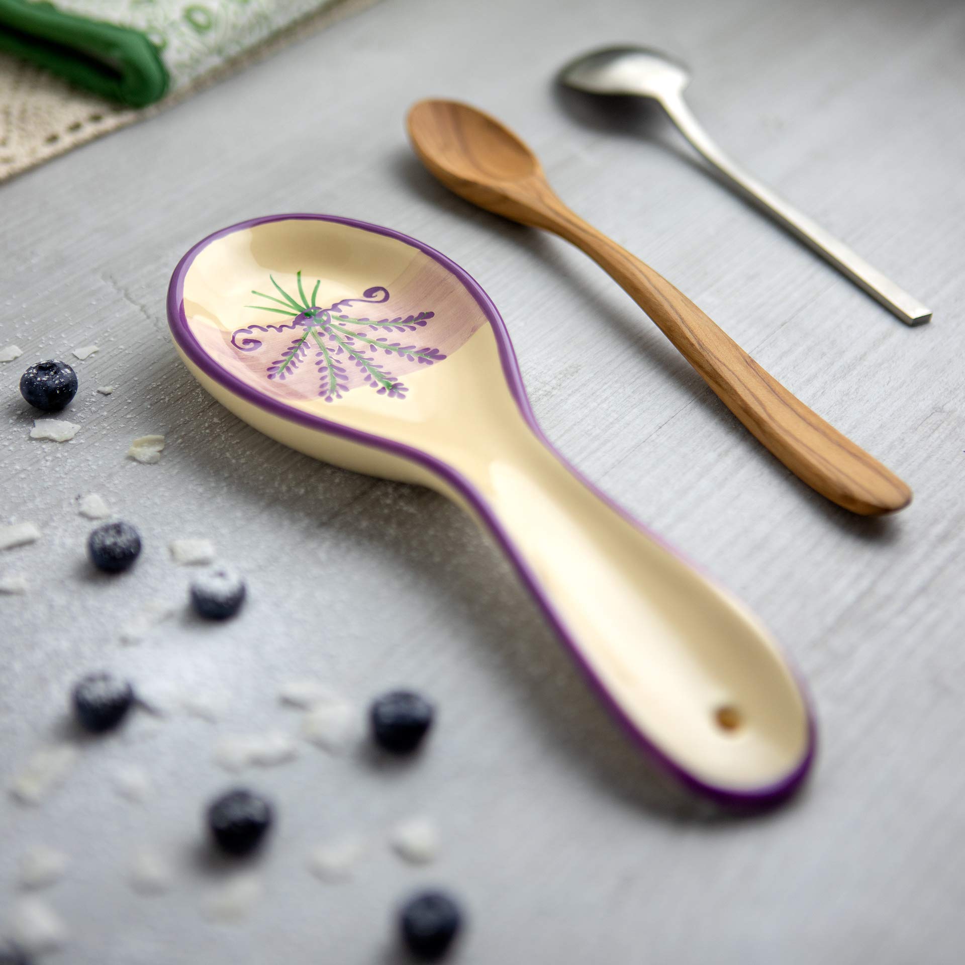 Handmade Lavender Floral Purple And Cream Ceramic Kitchen Cooking Spoon Rest | Pottery Utensil Holder | Housewarming Gift by City to Cottage®