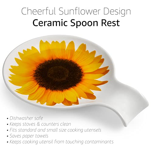 Sunflower Ceramic Spoon Rest- Kitchen Counter Spoon Holder - Stove Top Kitchen Spoon Rest - Cute Ceramic Spoon Rests – Utensil Spoon Holder for Cooking