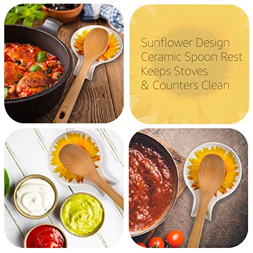 Sunflower Ceramic Spoon Rest- Kitchen Counter Spoon Holder - Stove Top Kitchen Spoon Rest - Cute Ceramic Spoon Rests – Utensil Spoon Holder for Cooking