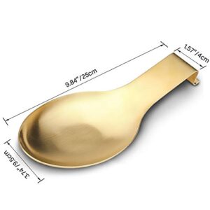 Modern Stainless Steel Spoon Rest, Spoon Rest for kitchen counter,Christmas spoon rest Spatula Ladle Holder, Brushed Finish, Countertop Heavy Duty,Dishwasher Safe 3.8 x 9.4 Inch (Gold color 1PC)