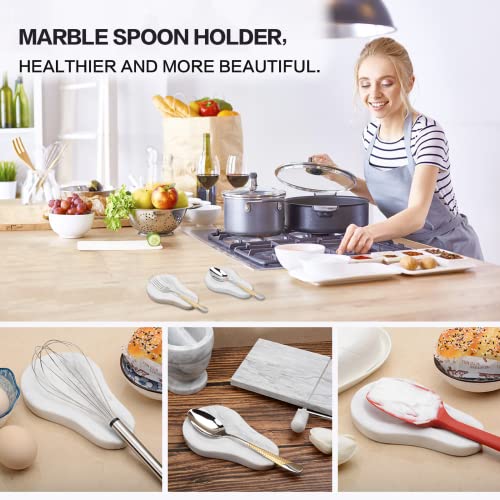 SIPARUI Spoon Rest,Marble Spoon Rest Perfect for Spatula,Ladle,Fork other Kitchen Utensil Rest,Handmade Spoon Holder for Stove Top Chef's Preferred Kitchen Tool(White)