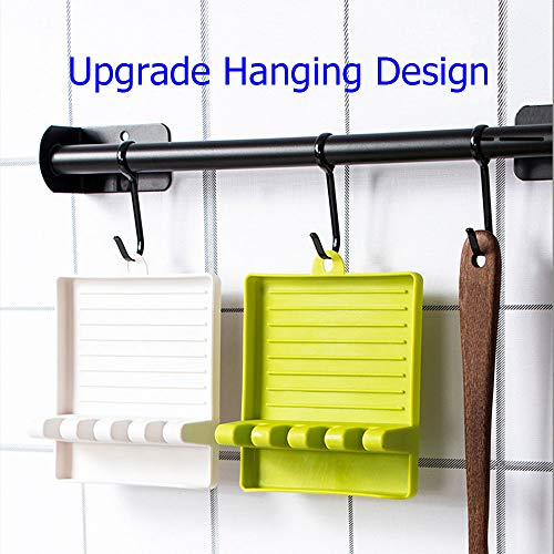 Hyshina Kitchen Utensil Rest with Drip Pad, Hanging Design, Heat-Resistant, BPA-Free Spoon Rest & Holder for Stove Top, Kitchen Utensil Holder for Spoons, Ladles, Tongs