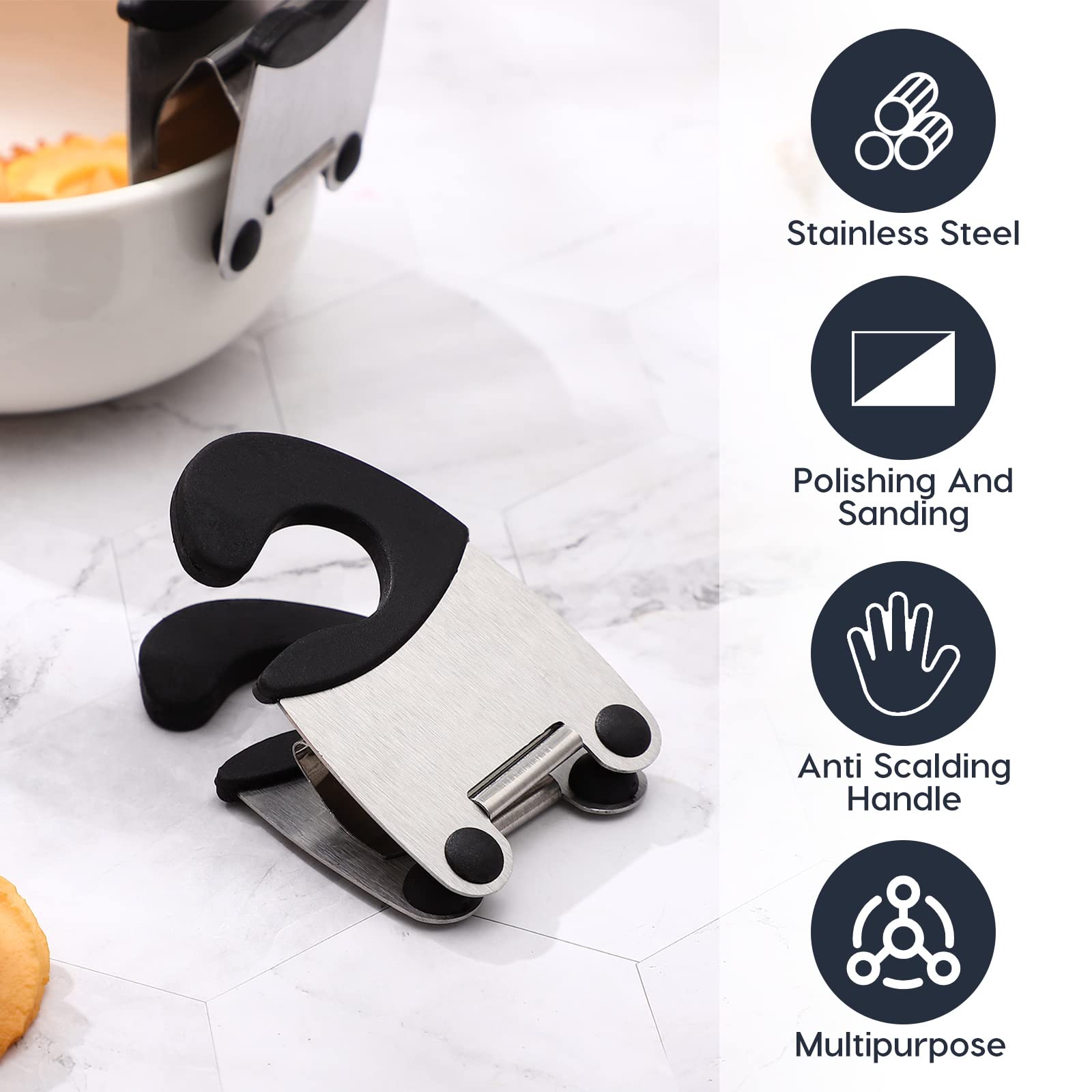 DOITOOL 2pcs Pot Clip Holder Utensil Pot Clip Spoon Rest Stainless Steel Kitchen Gadget for Restaurant Home Utensil Rest (Black)