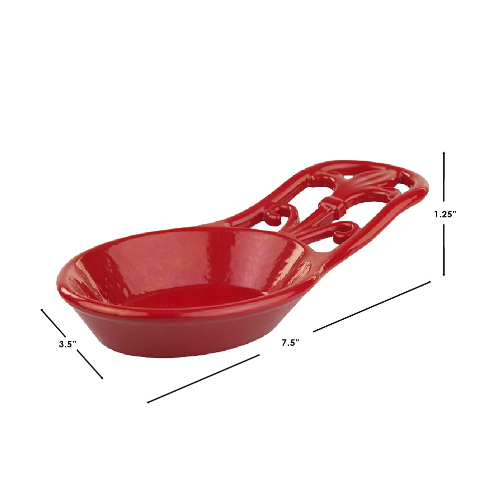 Home Basics Cast Iron Fleur De Lis Spoon Rest (Red)