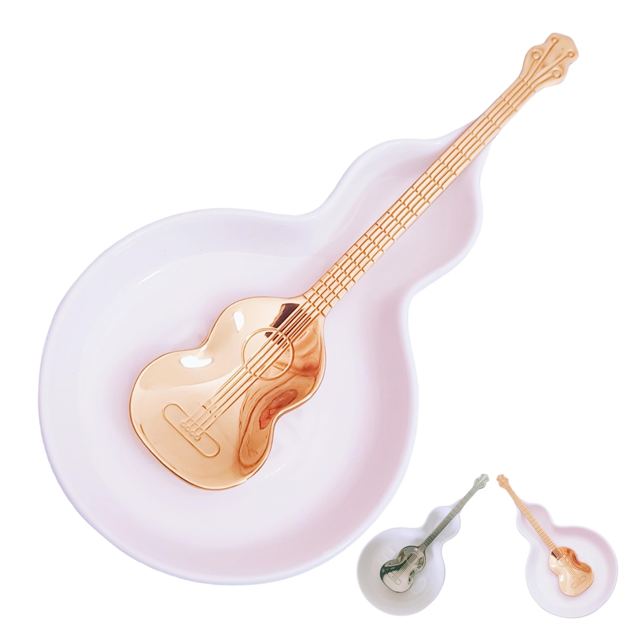 Coffee Spoon and Rest for Coffee Bar, Guitar Bag Small Spoon Rest for Coffee Station, Tea Spoon Rest Teaspoon Rest including Golden Guitar Spoon