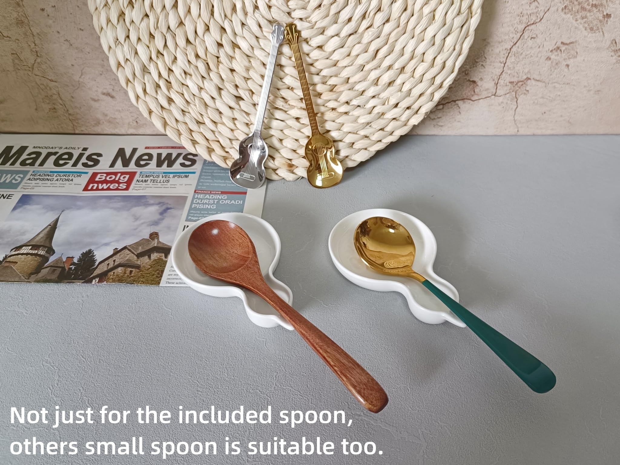 Coffee Spoon and Rest for Coffee Bar, Guitar Bag Small Spoon Rest for Coffee Station, Tea Spoon Rest Teaspoon Rest including Golden Guitar Spoon