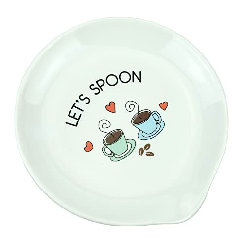 Spoon Rest Small Teaspoon Holder Ceramic Coffee Spoon Holder Coffee Bar Decor for Home Office Coffee Station (Let's Spoon)