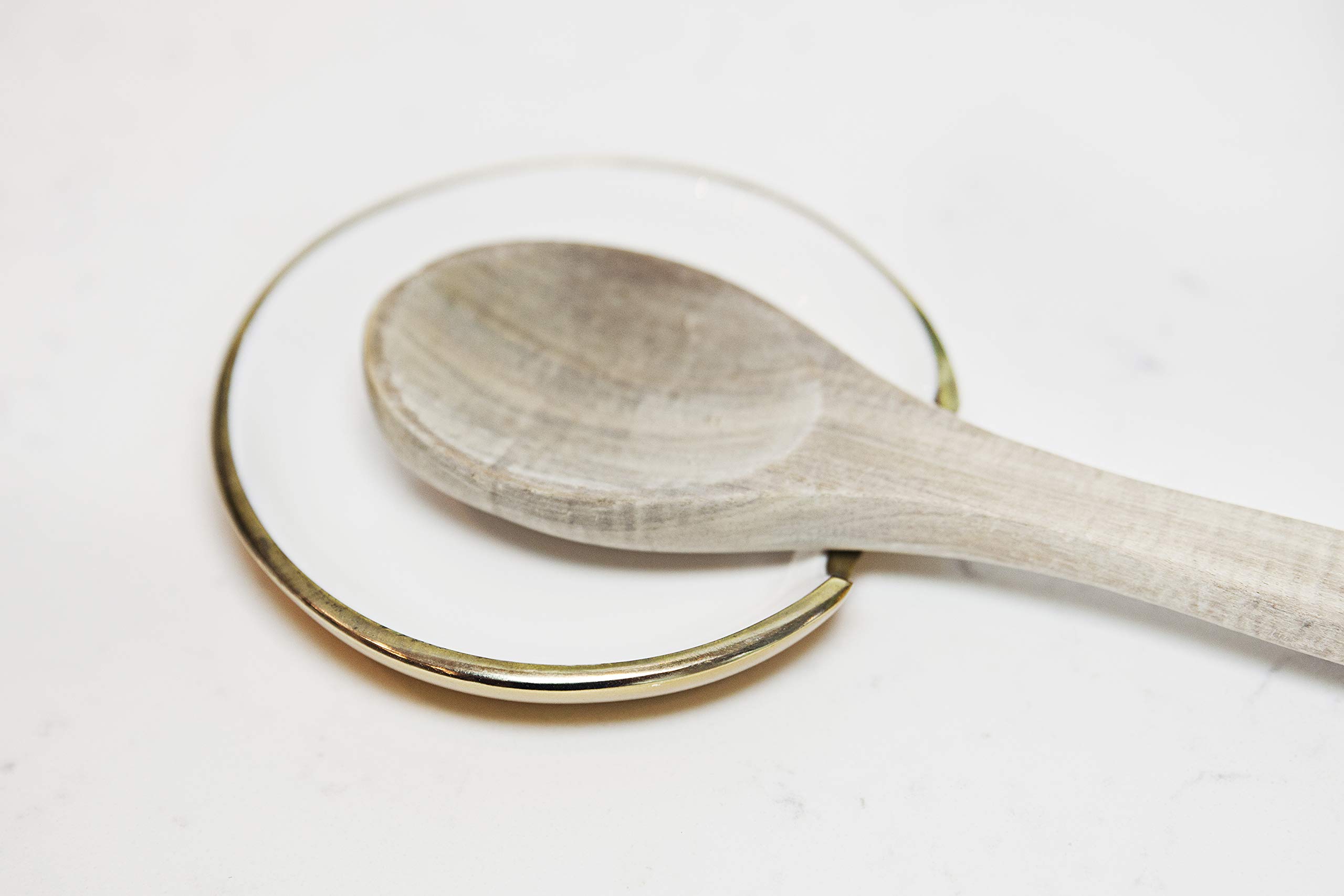 Alchemade White Spoon Rest - Stylish Brass And Enamel Aesthetic Cooking Spoon Holder In A Mid-century Style For Your Kitchen - Jewelry Trinket Holder For Your Bedroom Or Soap Dish For Your Bathroom