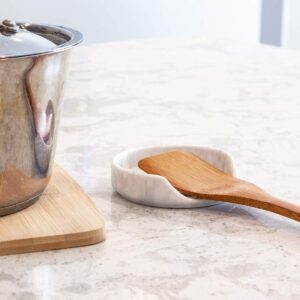 Ceramic Spoon Rest for Kitchen Counter and Stove Top (Marbled White)