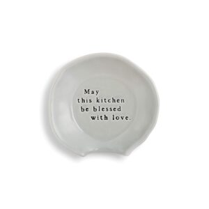 demdaco may this kitchen be blessed with love cloud grey 4.5 x 4 glossy ceramic stoneware wobbly round spoon rest