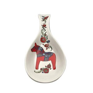 ScandinavianGiftOutlet - Decorative Ceramic Spoon Rest for Stove Top - 10" Swedish Dala Horse Design | Kitchen Essentials Utensil Holder, Orange-Red | Dimensions (LxWxH): 1 X 3.5 X 10 Inches.