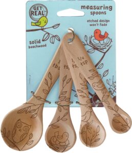 talisman designs laser etched beechwood measuring spoons | set of 4 | nature design | natural wooden measuring spoons set | cute & functional kitchen tools