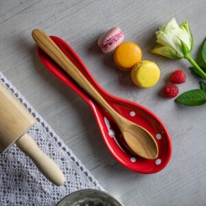 Handmade Red and White Polka Dot Ceramic Kitchen Cooking Spoon Rest | Pottery Utensil Holder | Housewarming Gift by City to Cottage®