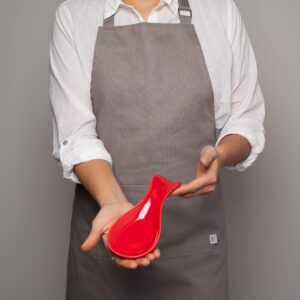 Now Designs Curved Stoneware Spoon Rest Red, 3.5x7.75 in