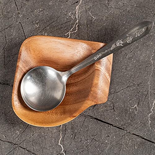 Large Acacia Wood Spoon Rest (5"): Farmhouse Holder to Rest Utensils, Ladles, Tea Spoons & Spatulas On Stoves, Work Tops & Table Tops - Handcrafted & Sustainably Grown