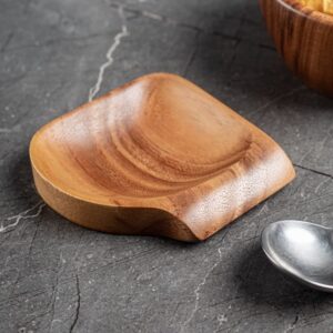 Large Acacia Wood Spoon Rest (5"): Farmhouse Holder to Rest Utensils, Ladles, Tea Spoons & Spatulas On Stoves, Work Tops & Table Tops - Handcrafted & Sustainably Grown