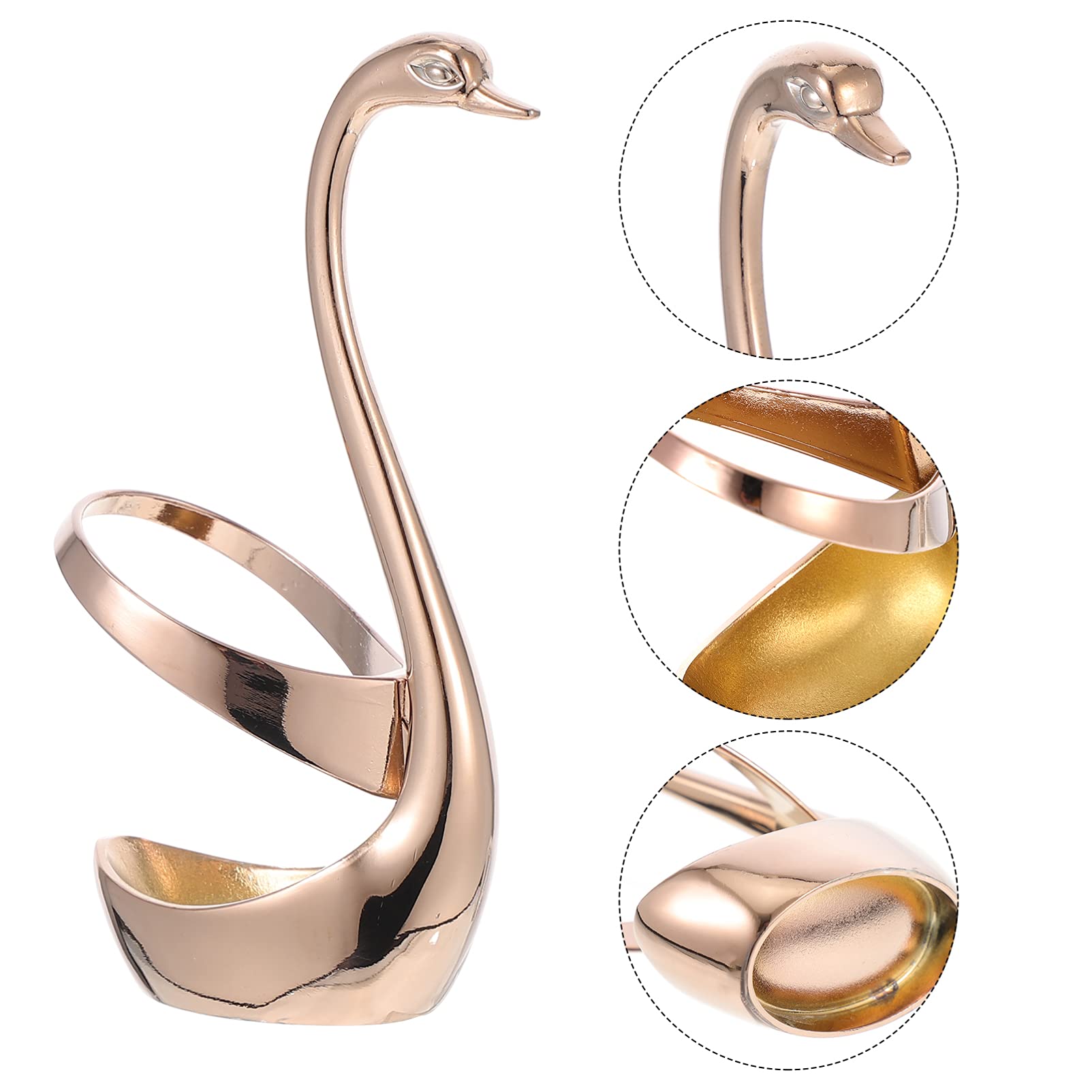 OSALADI Decorative Swan Base Holder Coffee Spoon Holder Fruit Forks Dessert Spoon Rest Stainless Steel Swan Figurine for Dinner Table Decoration Rose Gold