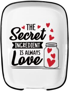 hvukeke ceramic spoon rest for kitchen stove top counter, funny the secret ingredient is always love white spoon holders for chef, mom, grandma cute kitchen gift