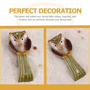 Luxshiny Owl Spoon Rest Ceramic Ladle Holder Spatula Spoon Holder Utensil Rester Stand for Stove Top Kitchen Counter Dining Table Coffee Station (Green)