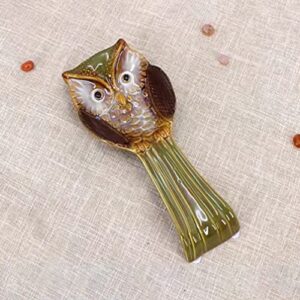 Luxshiny Owl Spoon Rest Ceramic Ladle Holder Spatula Spoon Holder Utensil Rester Stand for Stove Top Kitchen Counter Dining Table Coffee Station (Green)