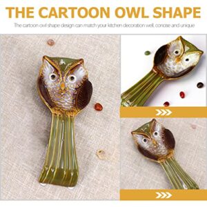 Luxshiny Owl Spoon Rest Ceramic Ladle Holder Spatula Spoon Holder Utensil Rester Stand for Stove Top Kitchen Counter Dining Table Coffee Station (Green)