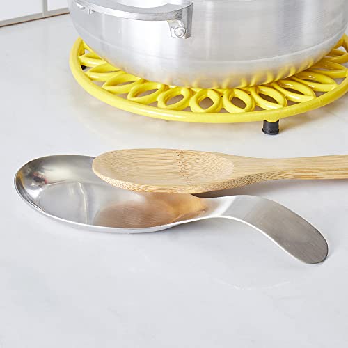 Home Basics Stainless Steel Spoon Rest, Kitchen Spoon Utensil Holder, Dishwasher Safe, Silver