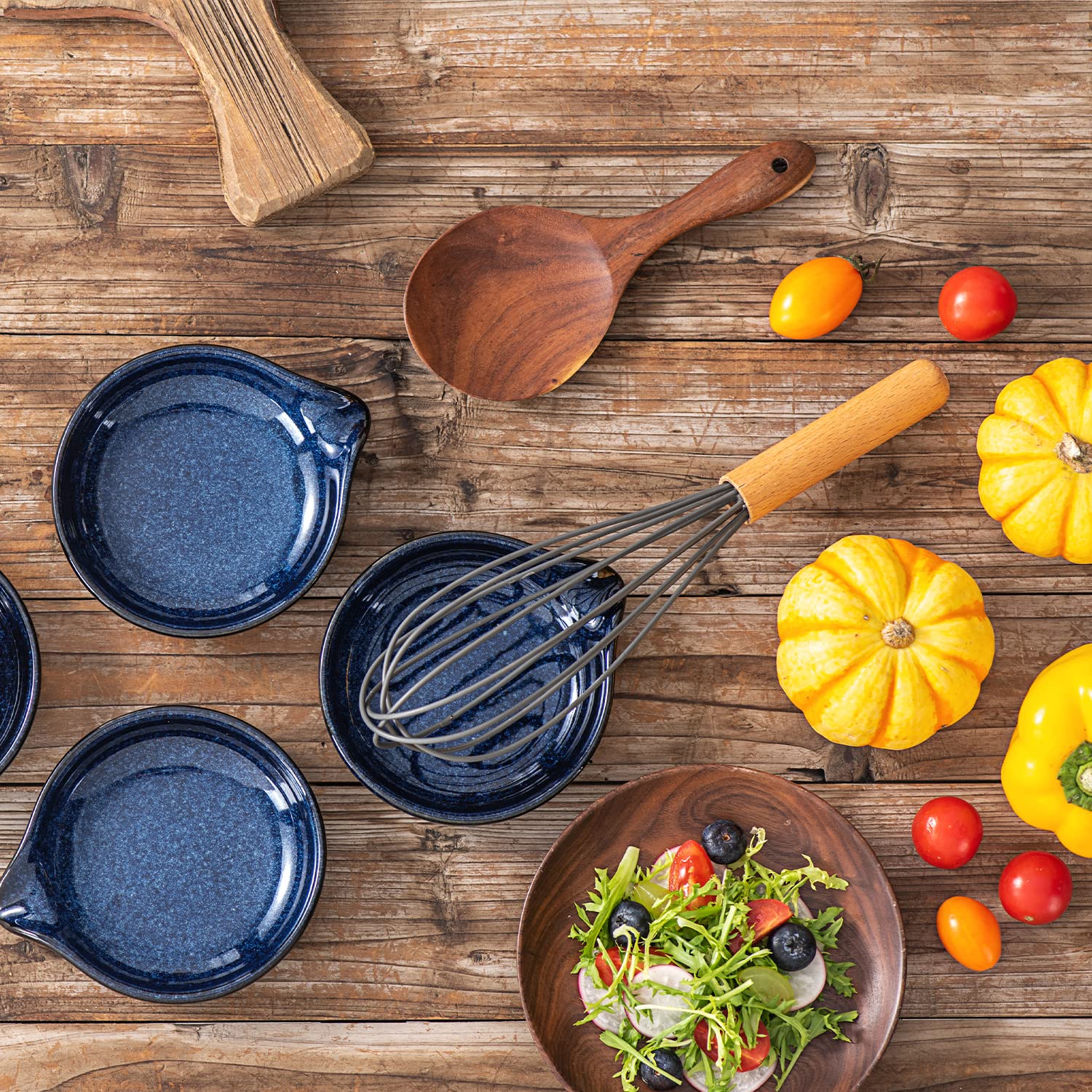 Ceramic Spoon Ladle Rest Coffee - VICRAYS Kitchen Stove Spoon Holder Spatula Cooking Accessories Farmhouse Utensil Rest Stove Spatula Decor for Countertop - Dishwasher Safe 5.2 Inches Blue Set of 4