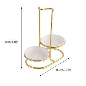 jojofuny Standing Spoon Rest with Ceramic Dish, Stainless Steel Upright Spoon Holder, Double Ladles Holder Utensil Stand for Stovetop Counter