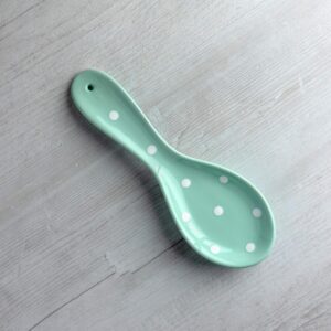 Handmade Teal Blue and White Polka Dot Ceramic Kitchen Cooking Spoon Rest | Pottery Utensil Holder | Housewarming Gift by City to Cottage®