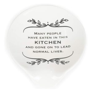 demdaco many people have eaten in this kitchen and lead normal lives 4.5 x 4 glossy white ceramic stoneware kitchen spoon rest