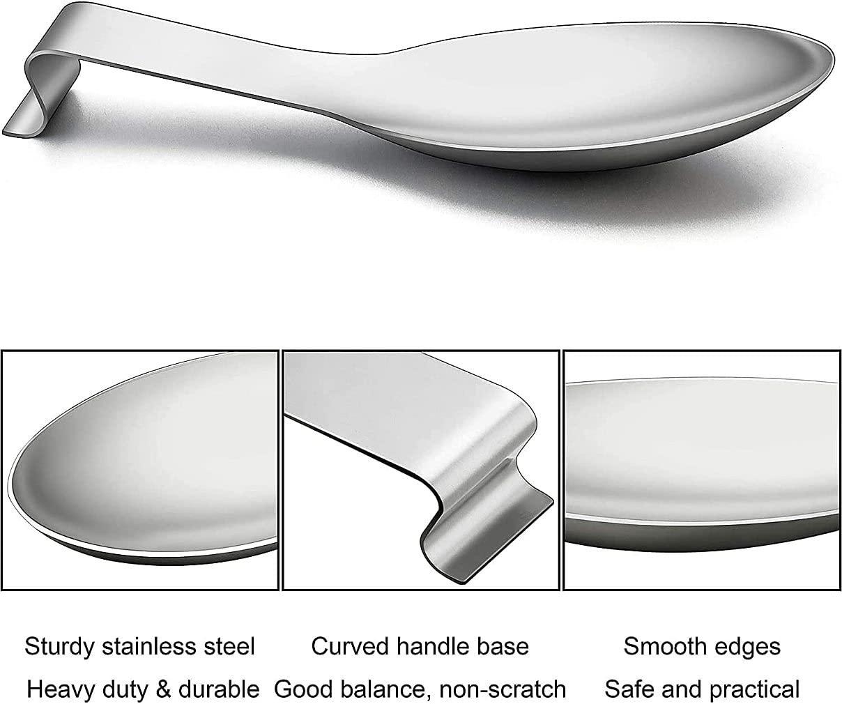 Stainless Steel Spoon Rest,Spoon Holder for Stove Top,Spatula Ladle Holder,Heavy Duty,Utensil Spoon Rest for Kitchen Counter,Dishwasher Safe 3.8 x 9.4 Inch(Silver Color 1PC)