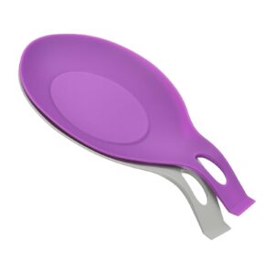 uxcell silicone spoon rest, 7.68" x 3.74" heat resistant kitchen utensil holder spatula ladle rest for counter stove top, purple/light gray 1set