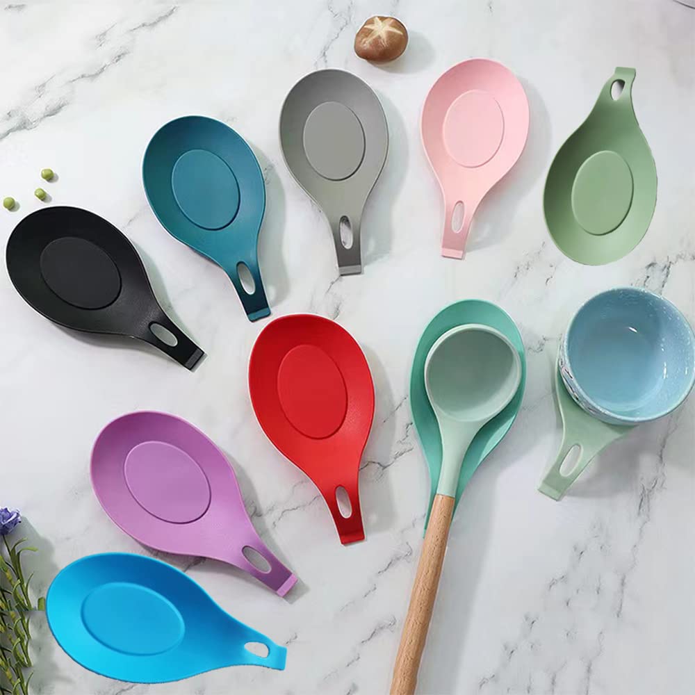 MTOMDY 10 Pieces Set Kitchen Silicone Spoon Rest,Spoon Rest For Kitchen Counter,Holder Colorful Spatula Holder Rest Kitchen Tool，for Cooking Spatula, Ladle, Brush