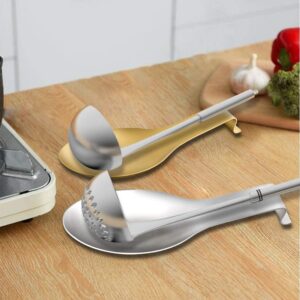 Stainless Steel Spoon Rest,spoon holder for stove top,Utensil spoon rest for kitchen counter,Brushed Finish, Countertop Heavy Duty,Dishwasher Safe 3.8 x 9.4 Inch (Silver color 1PC)